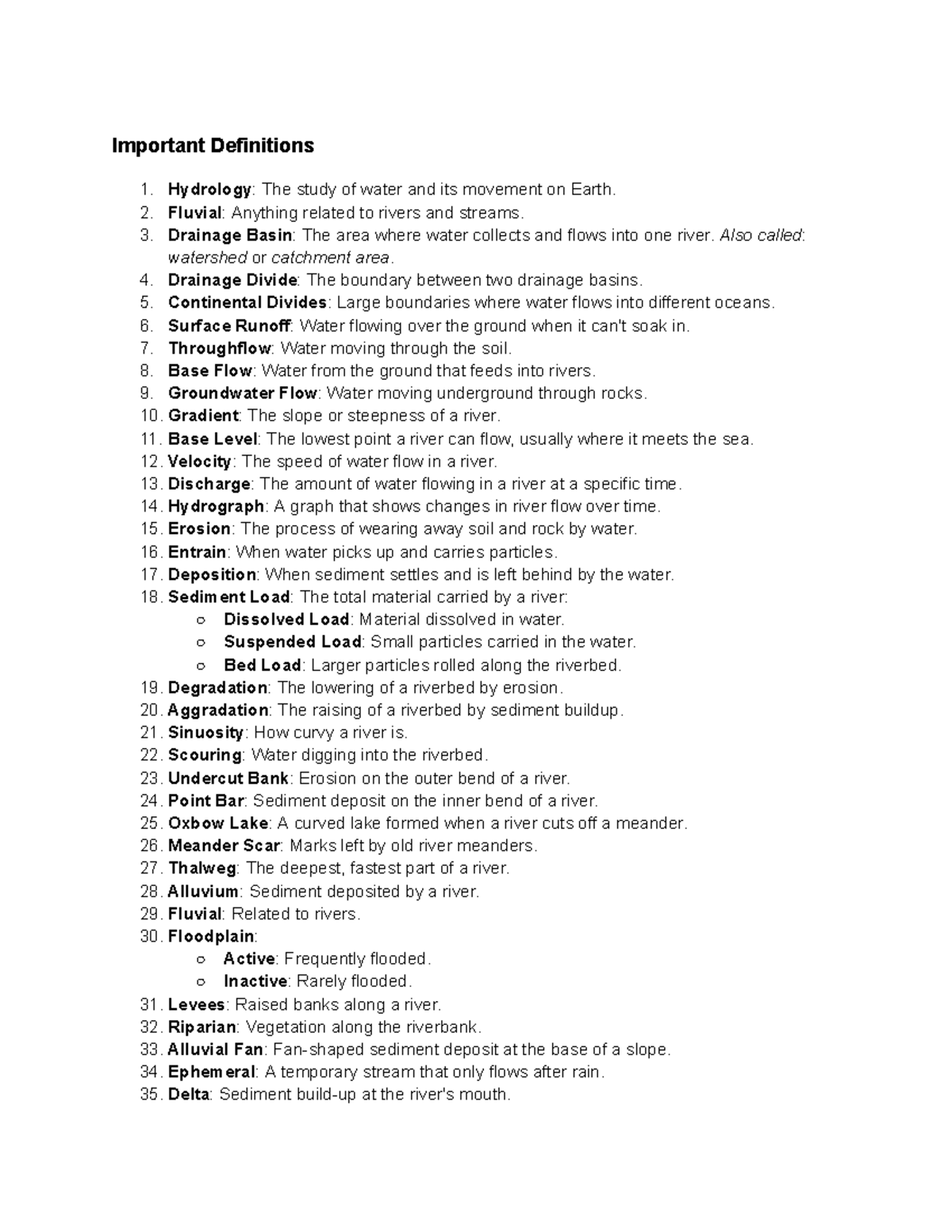 GEOG 1120 - Key Hydrology Terms and Definitions - Studocu