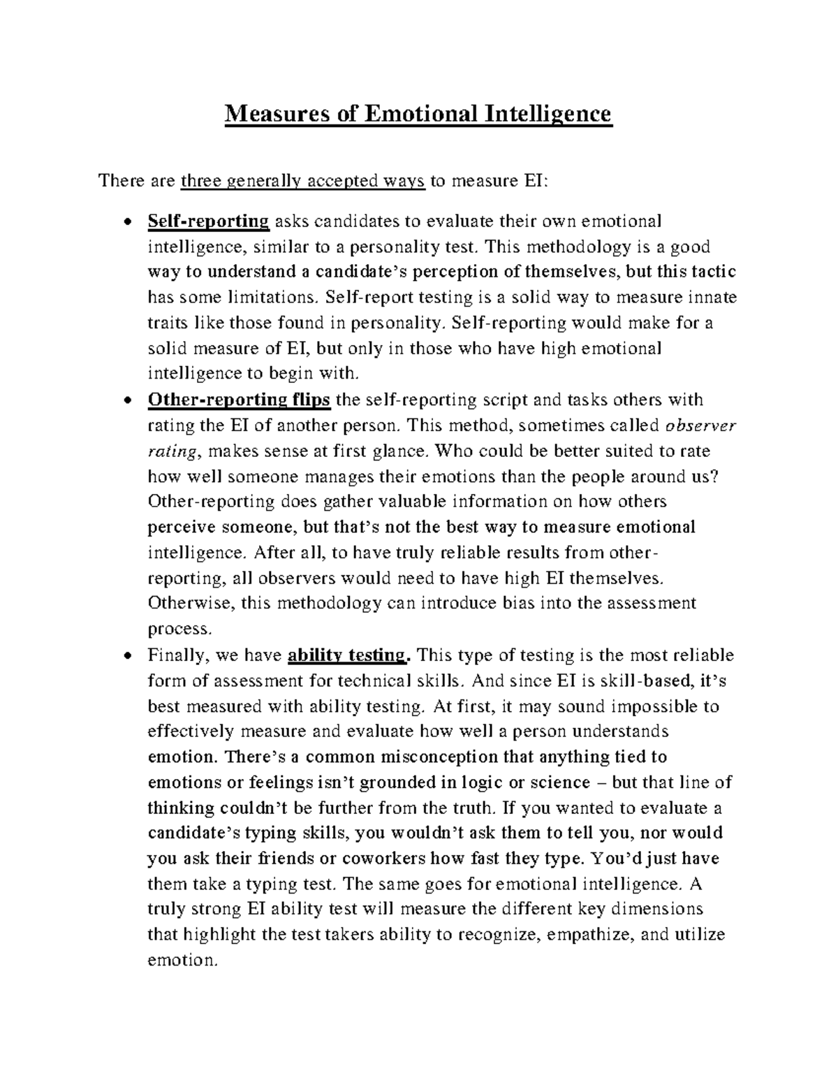 UNIT 4 Emotional Intelligence - Measures of Emotional Intelligence ...
