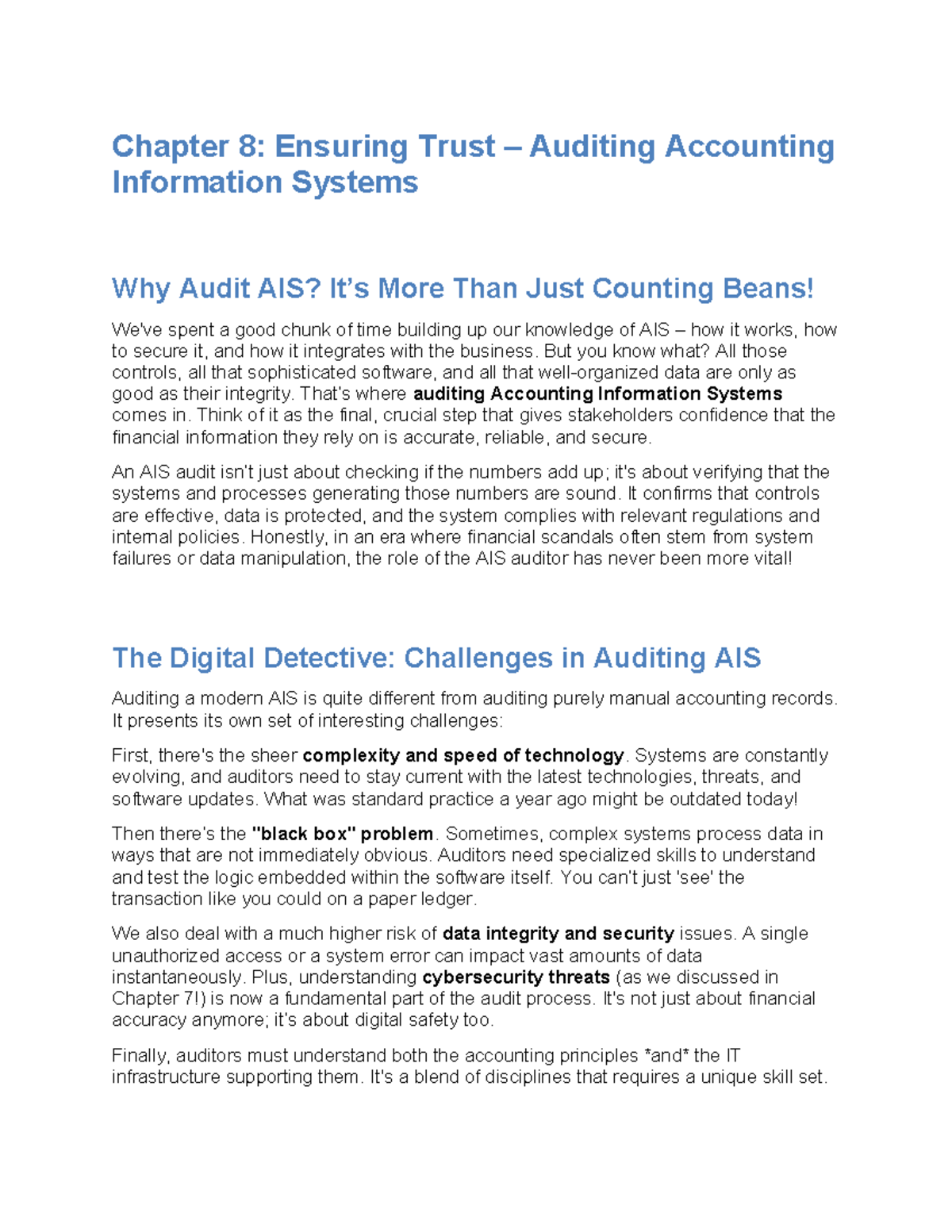 Chapter 8: Auditing Accounting Information Systems (AIS) Essentials - Studocu