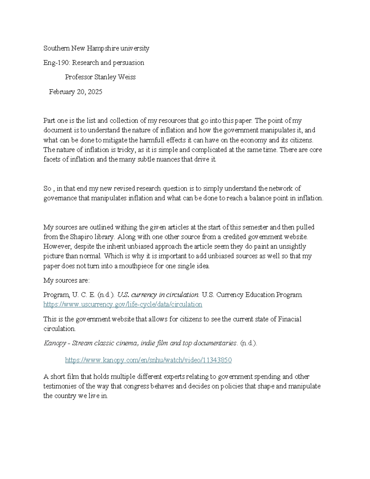 Research Project: Government Interventions & Inflation Dynamics (FIN ...