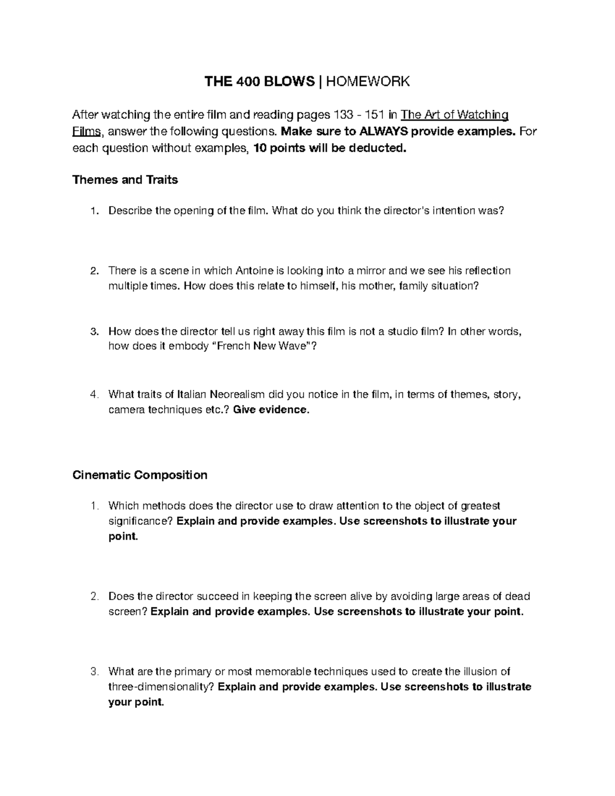 THE 400 Blows Homework - Film Analysis Assignment (ENG 101) - Studocu