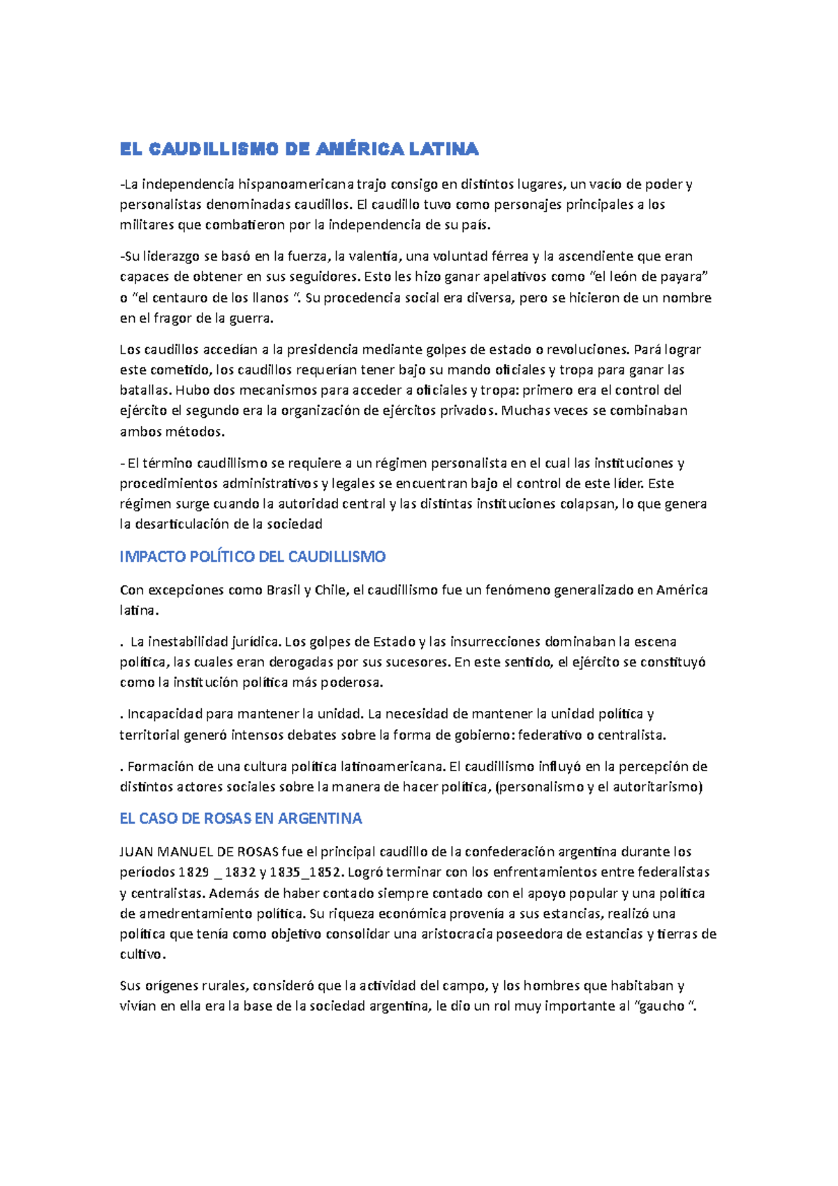 Documento - EL CAUDILLISMO DE AMÉRICA LATINA -La independencia ...