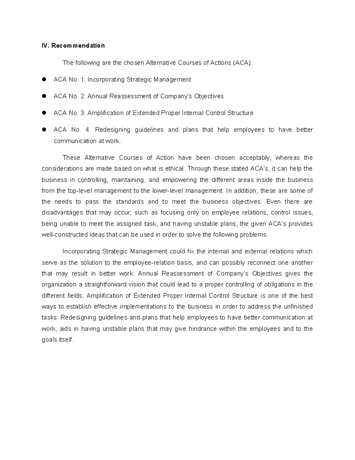 BME 12 Case Study: Recommended Alternative Actions for Improvement ...