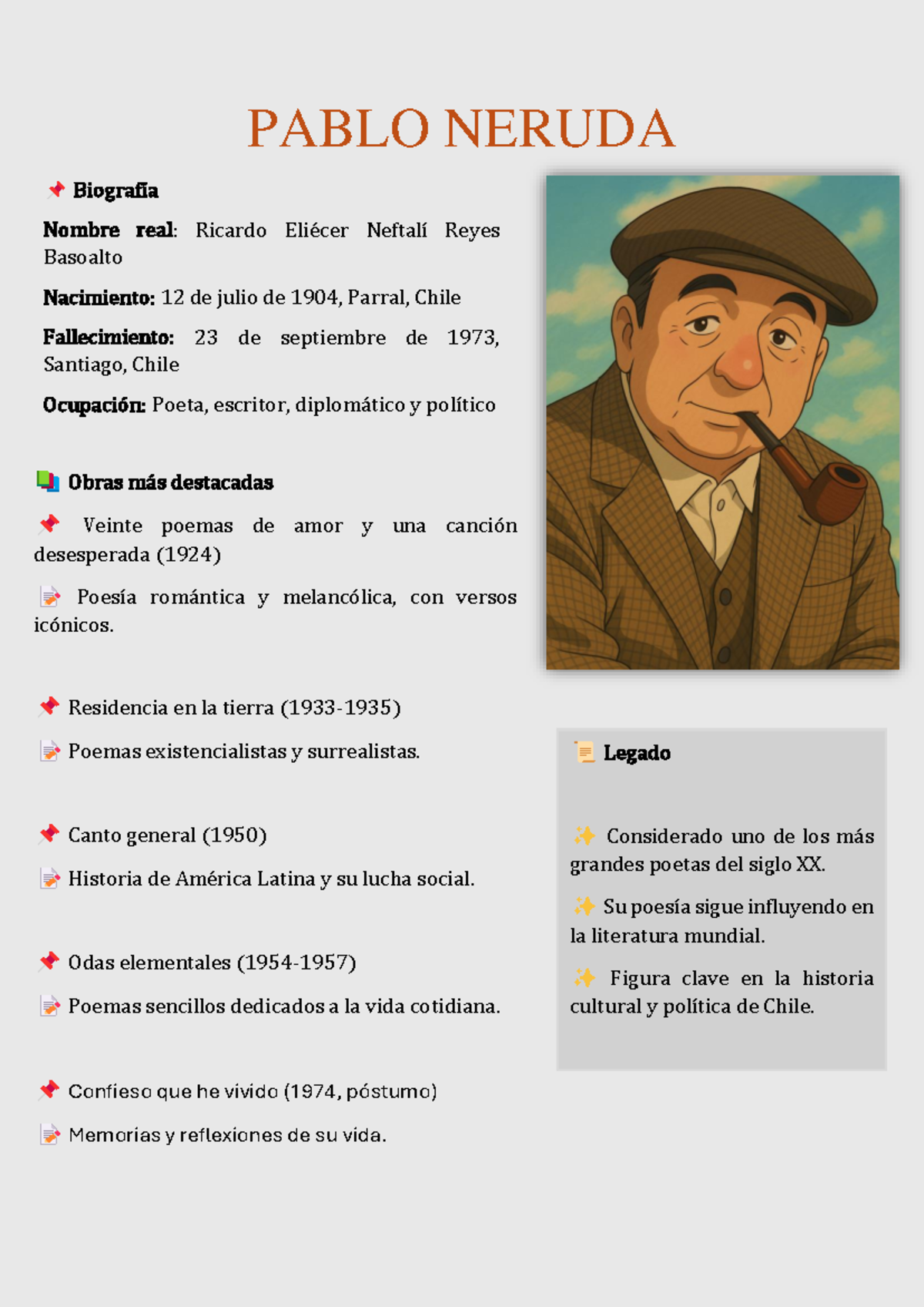 Infografía: Biografía de Pablo Neruda - Poeta Chileno - Studocu