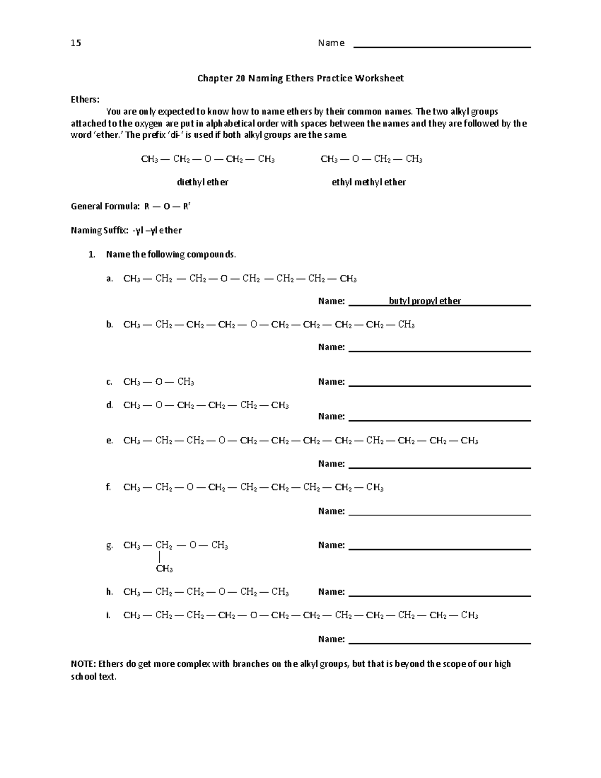 Ch 20 Ethers Naming Practice Worksheet 1 - Studocu