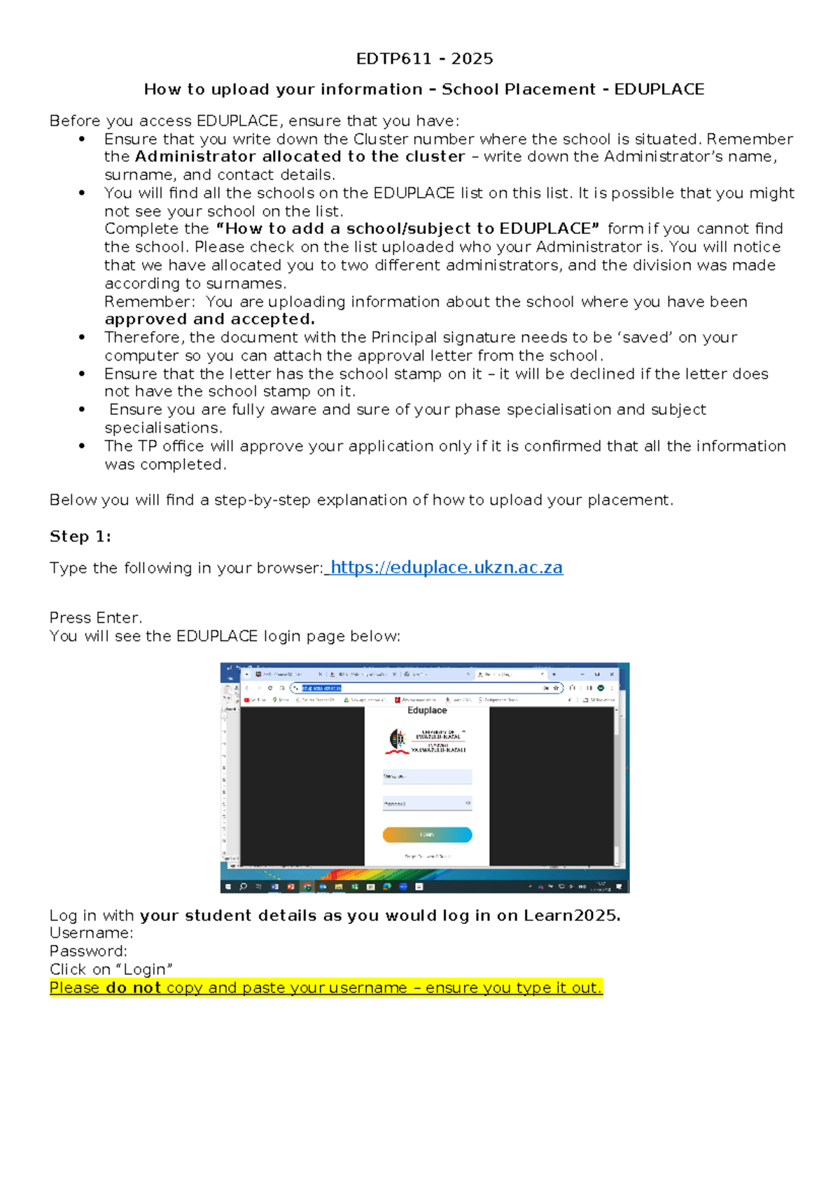 EDTP611 - Guide to Uploading Your Info on Eduplace 2025 - Studocu