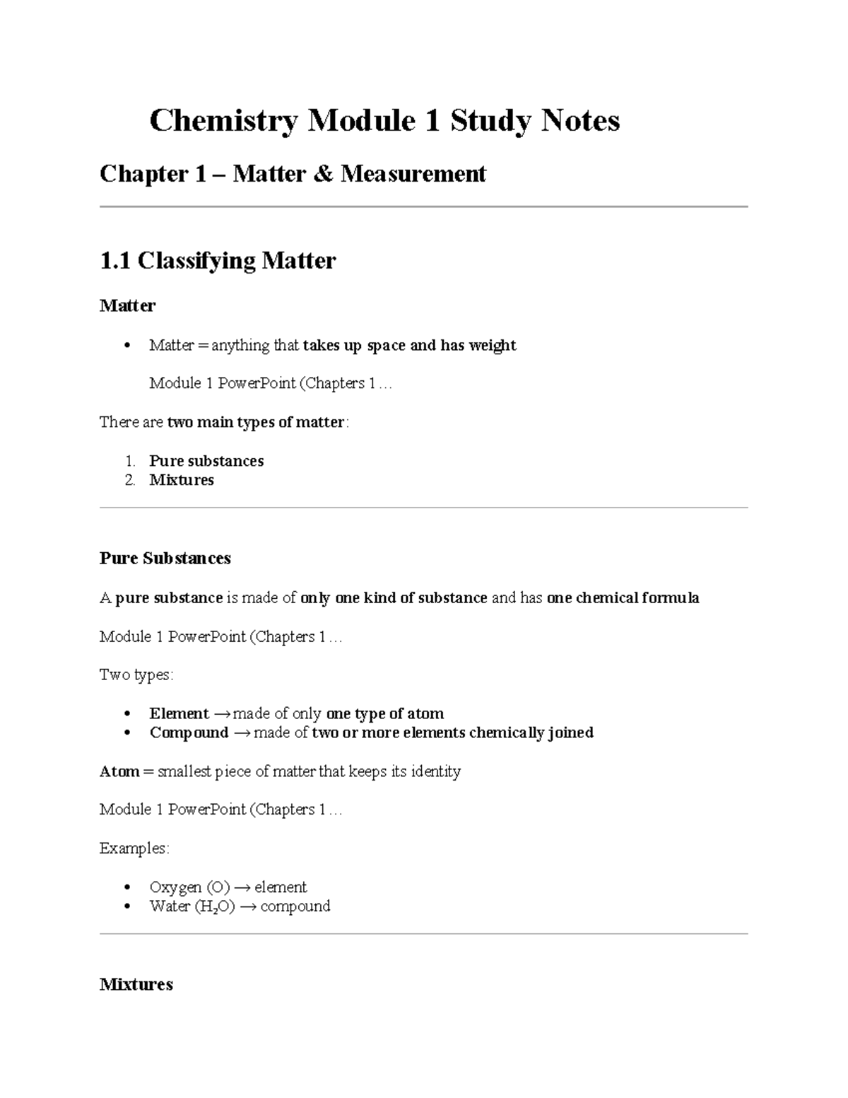 Chemistry 101: Module 1 Study Notes on Matter & Measurement - Studocu