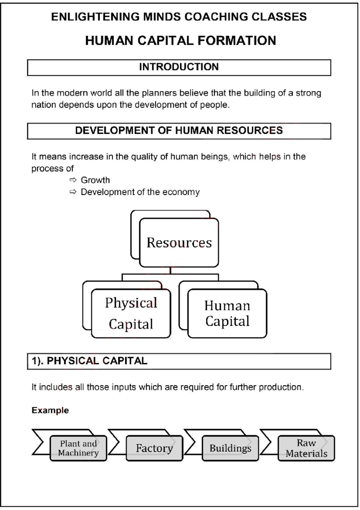 ENLIGHTENING MINDS COACHING CLASSES: Chapter on Human Capital Formation ...