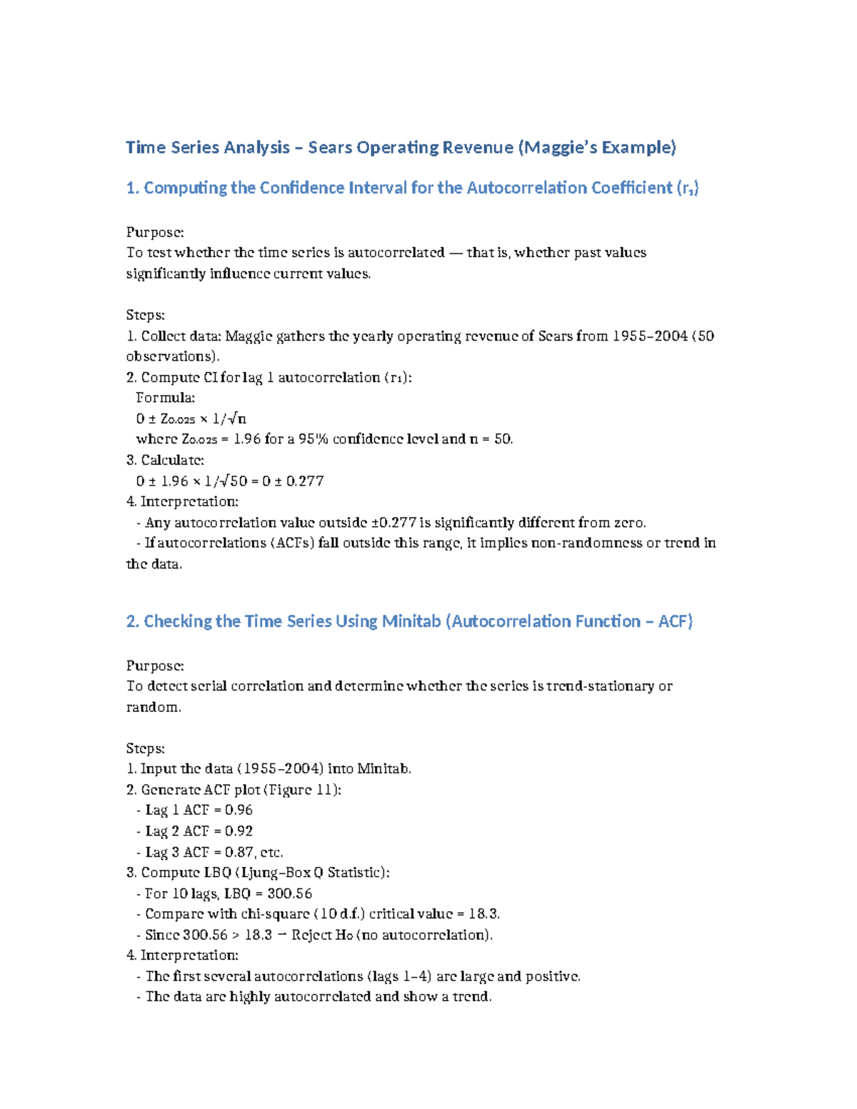 MATH 301 Time Series Analysis: Sears Revenue Autocorrelation Study ...