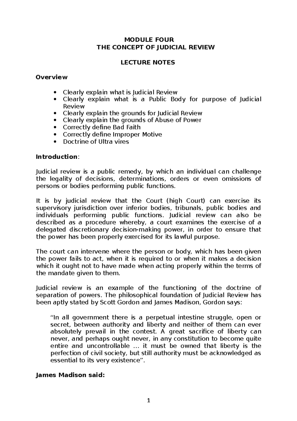Judicial Review - Lecture Notes for Module 4: Key Concepts Explored ...