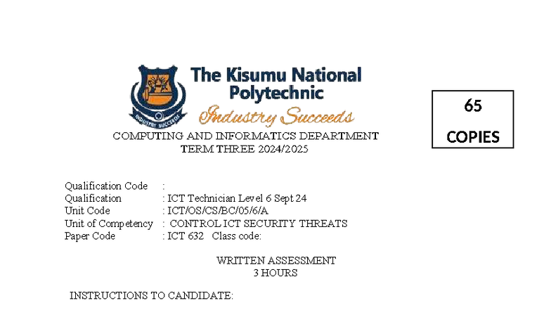 Control ICT Security Threats - ICT 632 Written Assessment Level 6 - Studocu