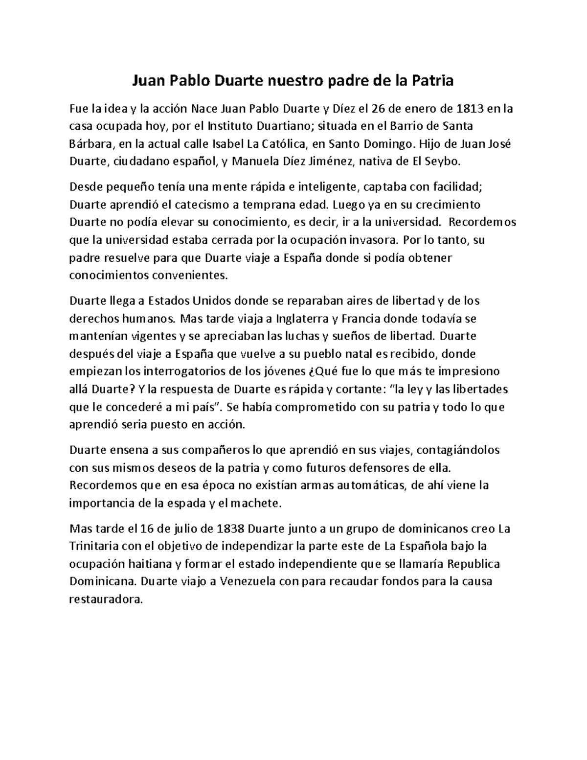 Juan pablo duarte ensayo - Juan Pablo Duarte nuestro padre de la Patria ...