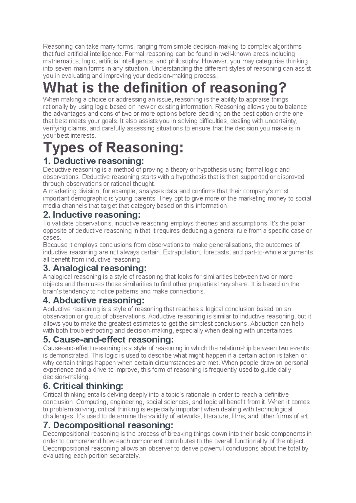 Unit 1: Understanding Different Forms of Reasoning in AI and Logic - Studocu