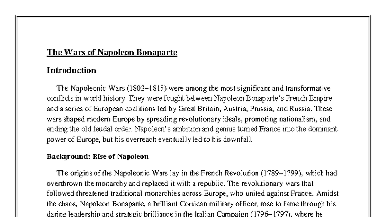 The Napoleonic Wars: A Comprehensive Overview of Conflicts and ...