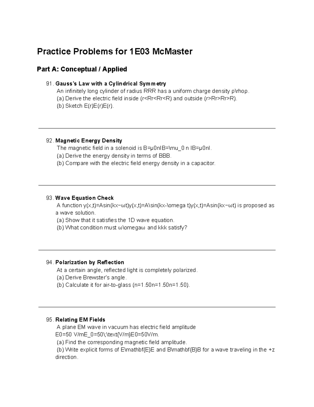 Practice Problems for 1E03 McMaster: Conceptual Applied Law Part A & B ...