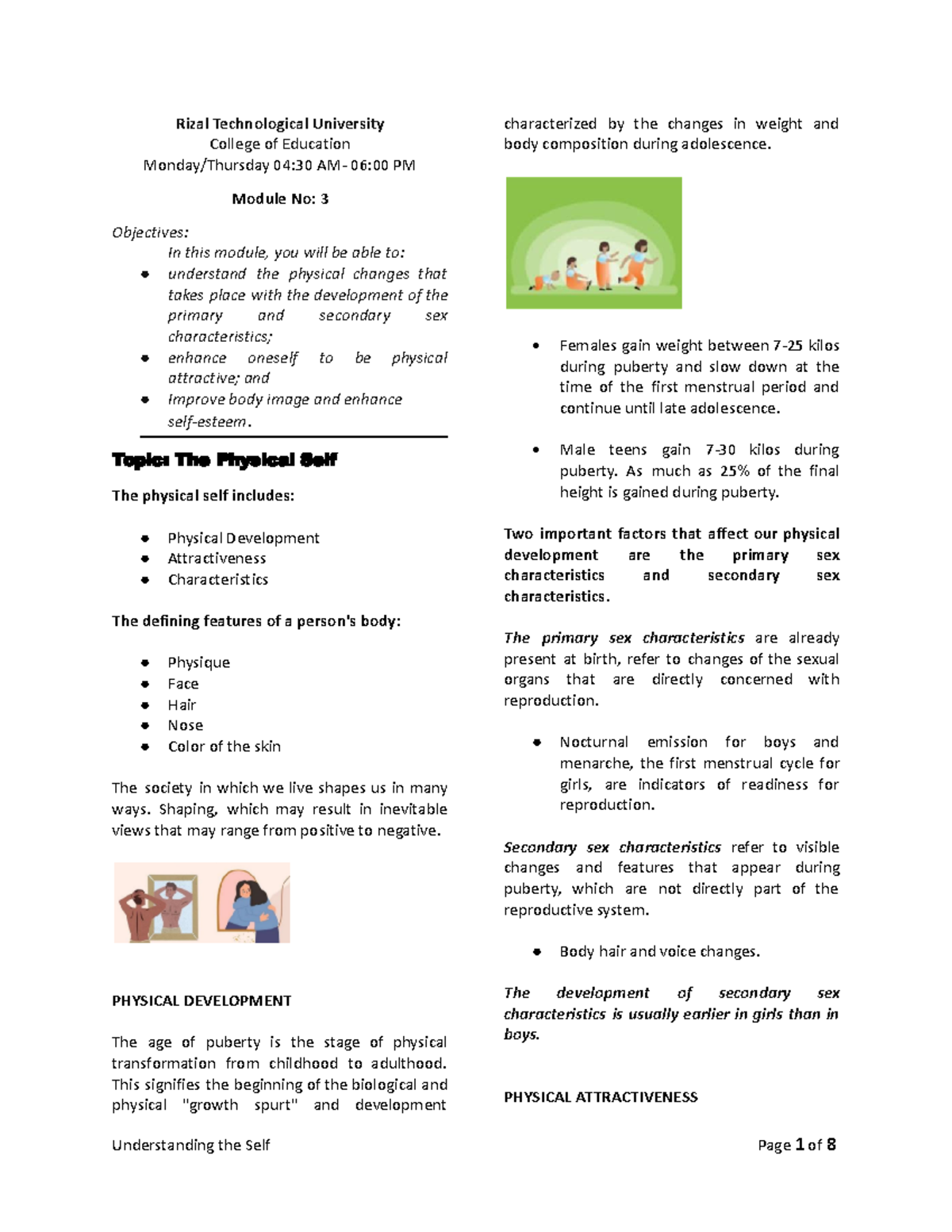 UTS Module 3: Understanding the Physical Self and Attractiveness - Studocu