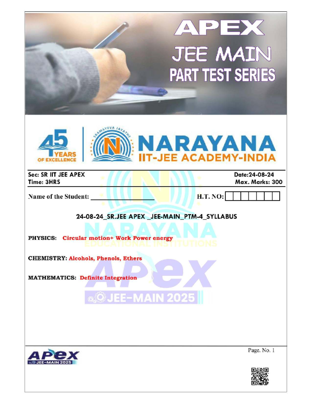 APEX JEE MAIN MODEL PTM-4-QP FINAL EXAM 2025 - Studocu
