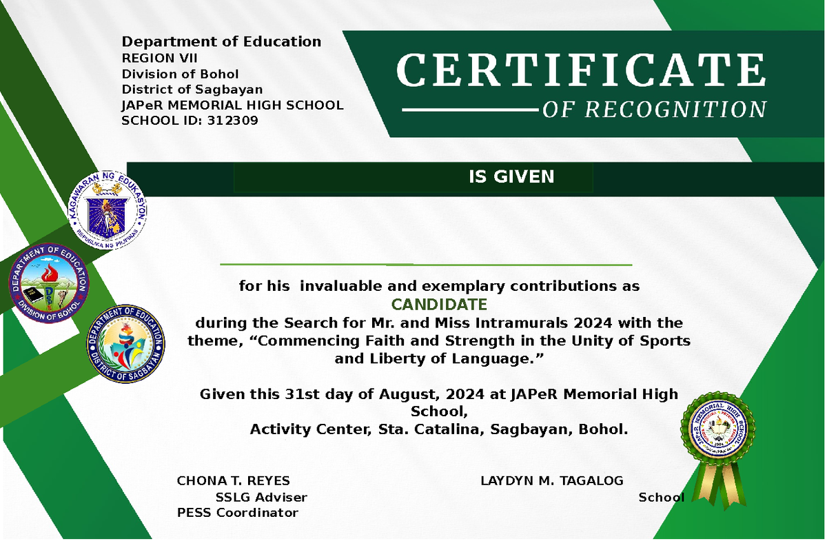 Cert intrams - Participants - Department of Education REGION VII ...