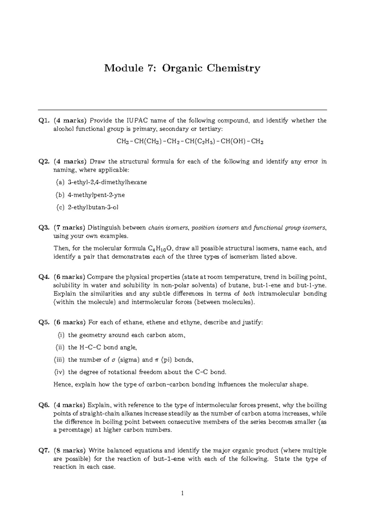 Module 7: Organic Chemistry Questions and Concepts - Studocu