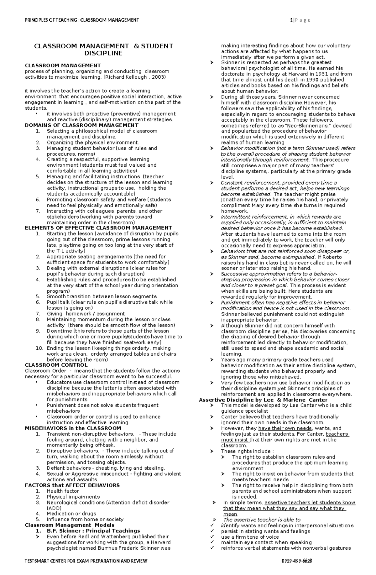 Classroom Management Strategies & Theories (EDU 101) Handout - Studocu