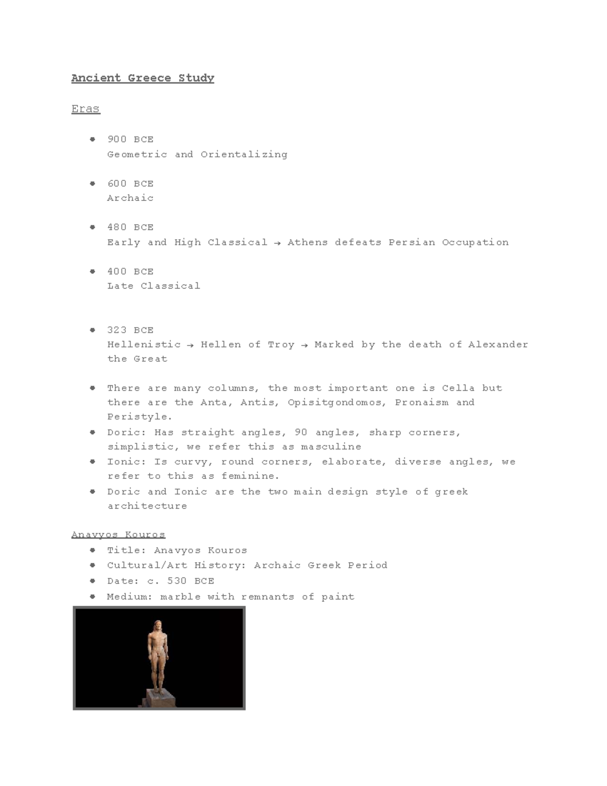Ancient Greece Study Guide: Historical Eras & Artworks Overview - Studocu