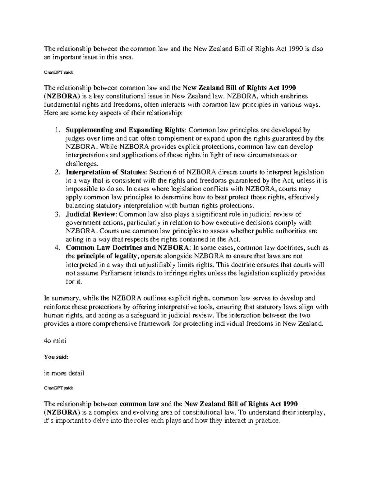 The Interplay Between Common Law and the NZ Bill of Rights Act 1990 ...