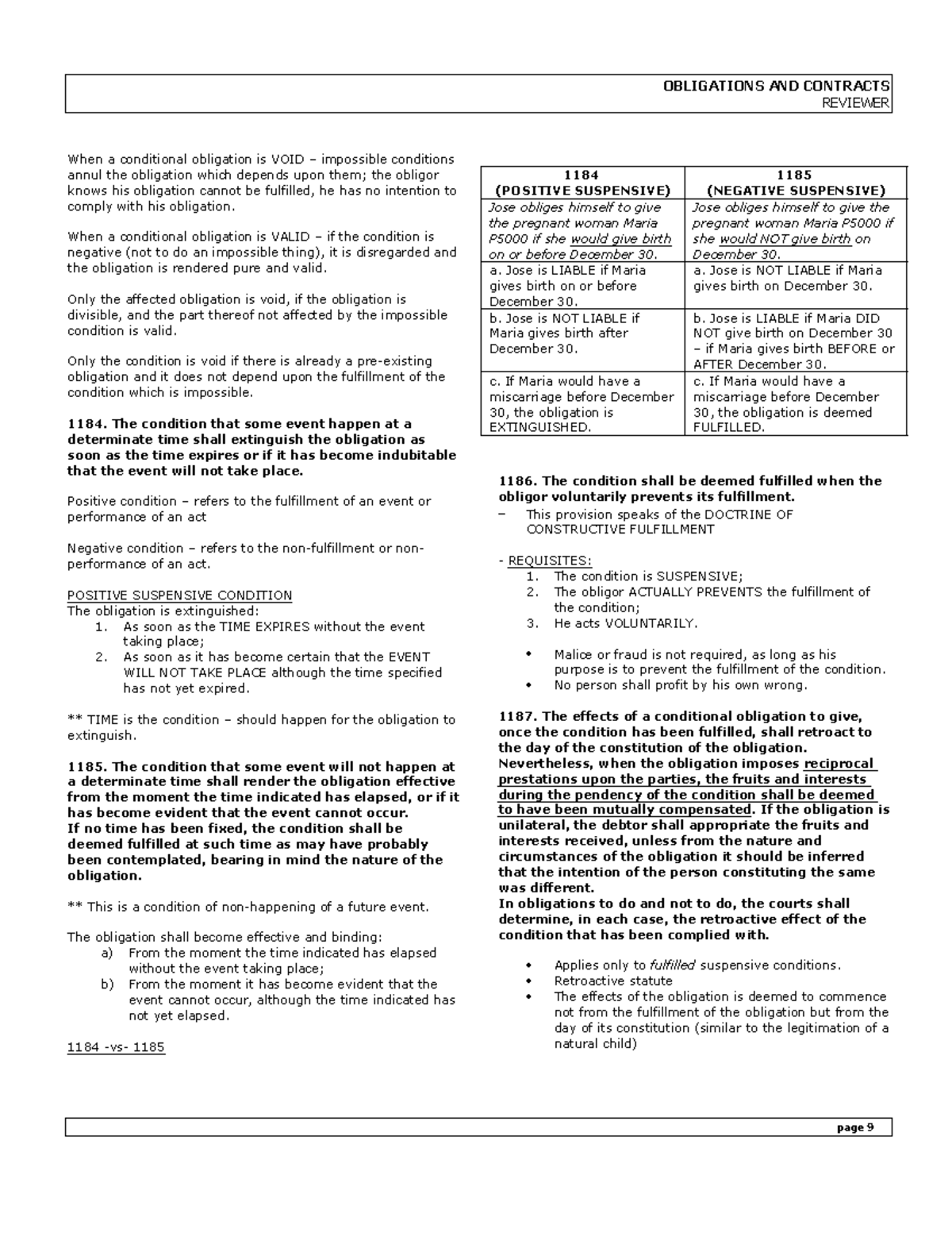 Positive Suspensive Conditions in Obligations and Contracts: A Review ...