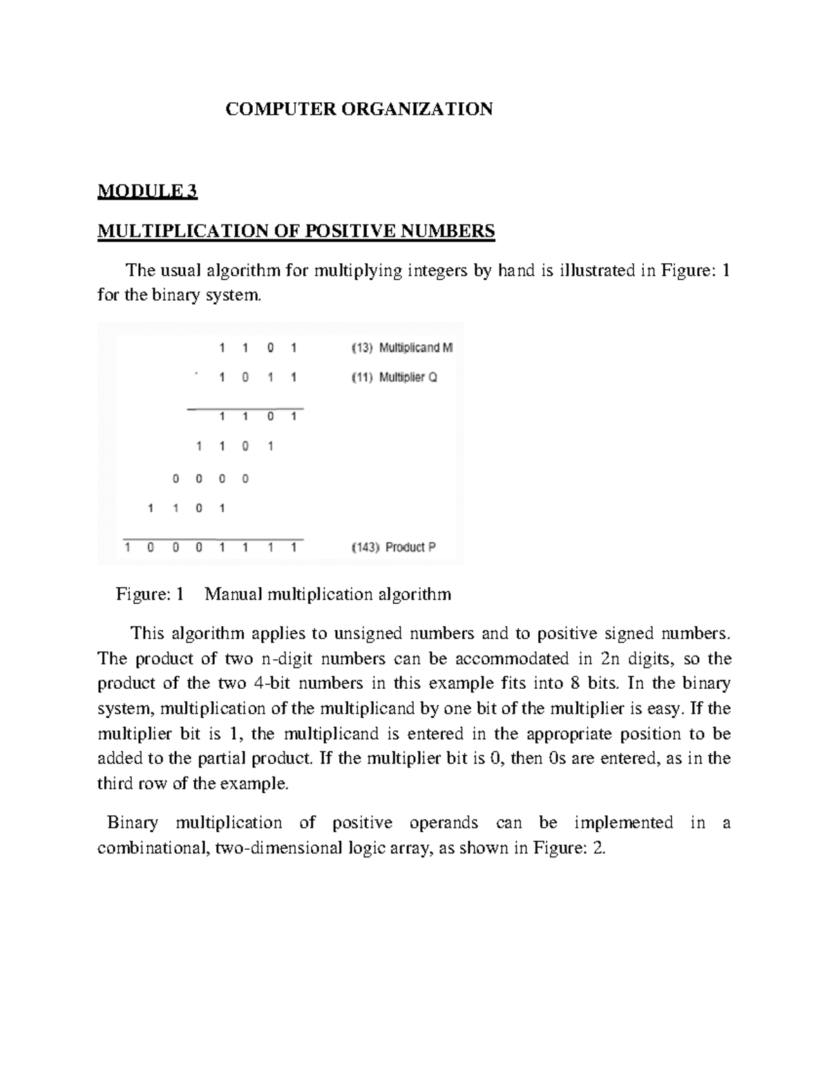 Multiplication of positive numbers - COMPUTER ORGANIZATION MODULE 3 ...
