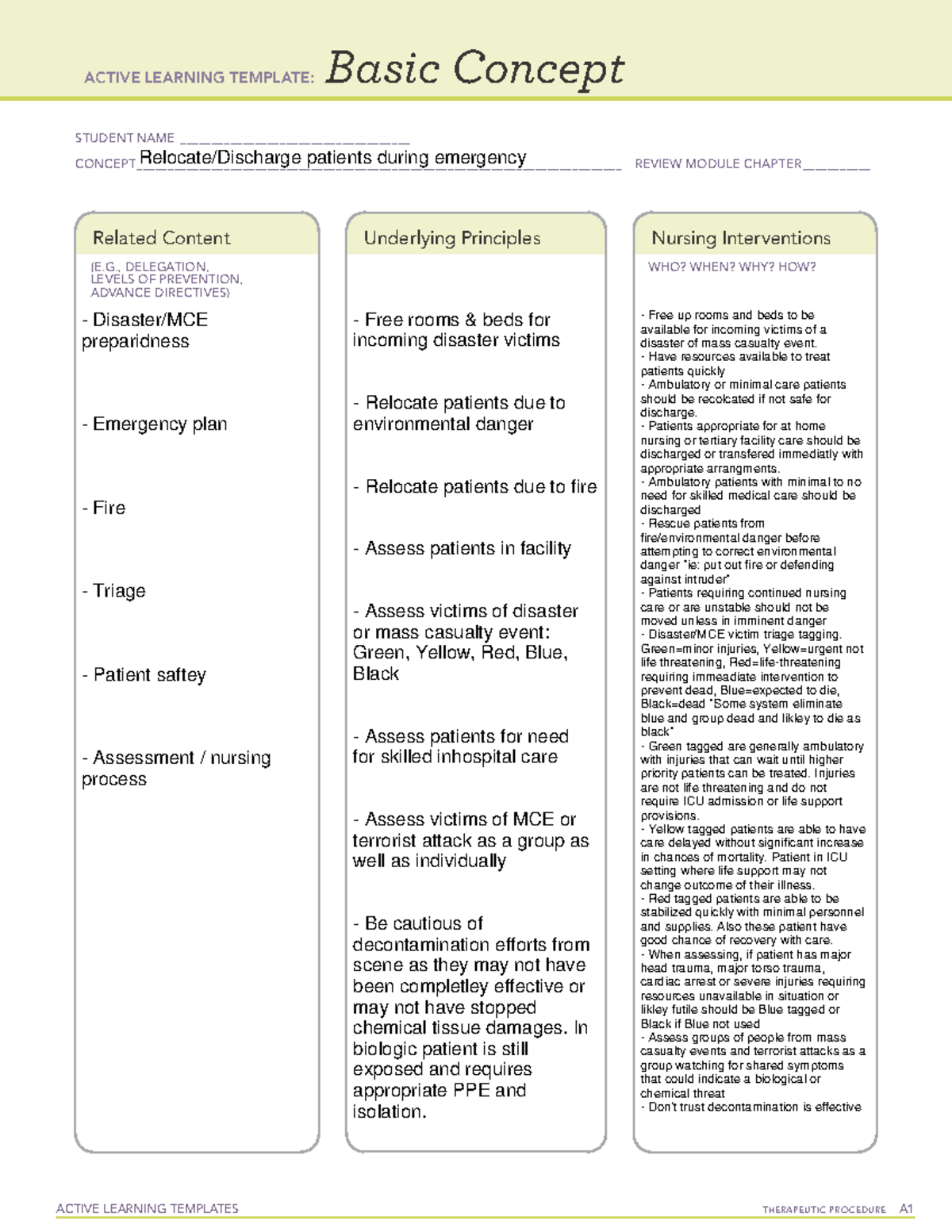 ATI Basic Concept Disaster Emergency Discharge Move Template - ACTIVE ...