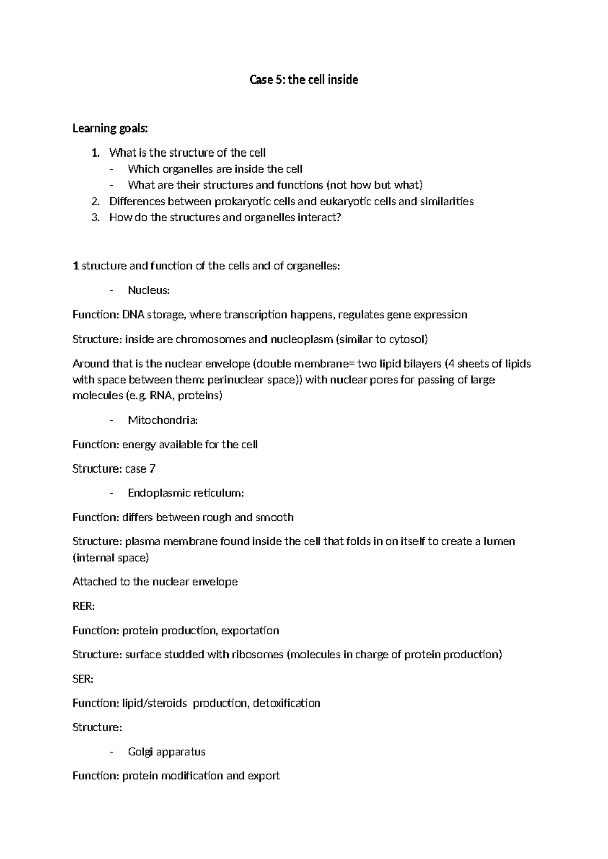Case Study 5: The Structure and Function of Cell Organelles - Studeersnel