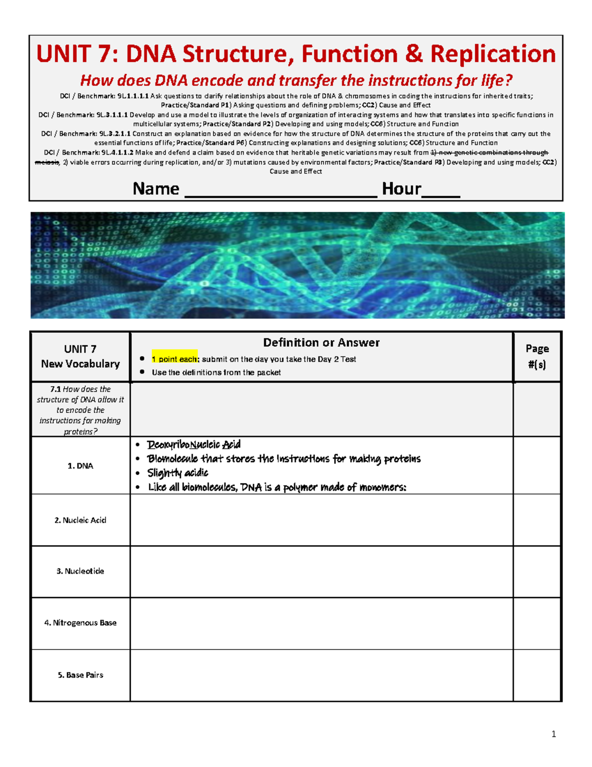 Unit 7: DNA Structure, Function & Replication - Exam Review Guide - Studocu