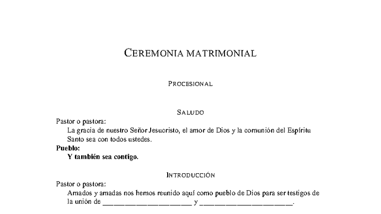 Ceremonia Matrimonial: Guía y Oraciones para el Matrimonio - Studocu