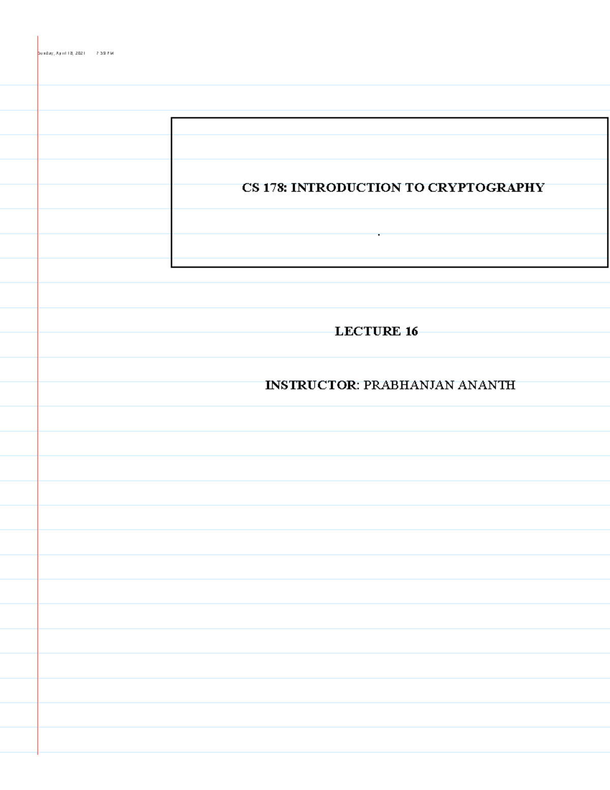 CS 178: Lecture 16 - Key Concepts in RSA Cryptography - Studocu