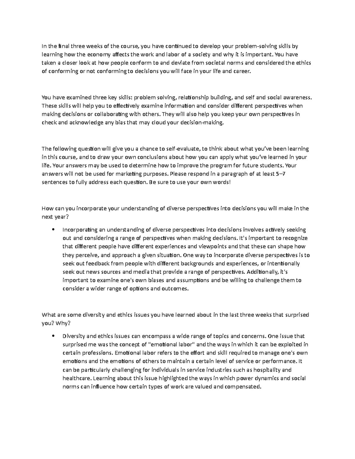 Week 11 Reflection - Homework - In the final three weeks of the course ...