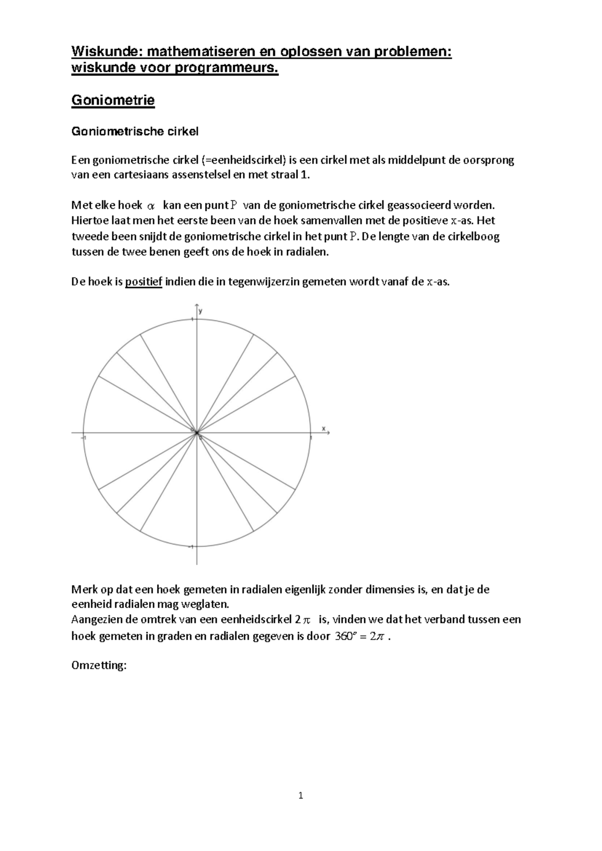 WISKUNDE: Vectoren en Radialen in Goniometrie en Resolutie - Studocu