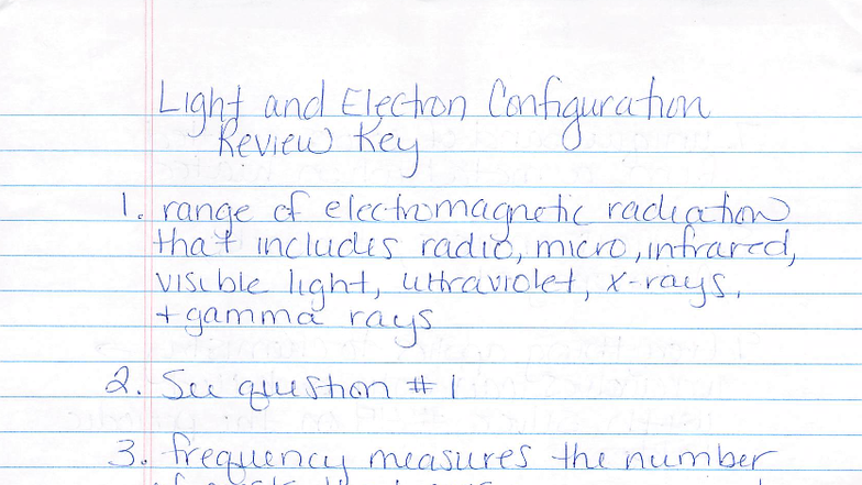 Light & Electron Configuration Review Key: Concepts & Definitions - Studocu