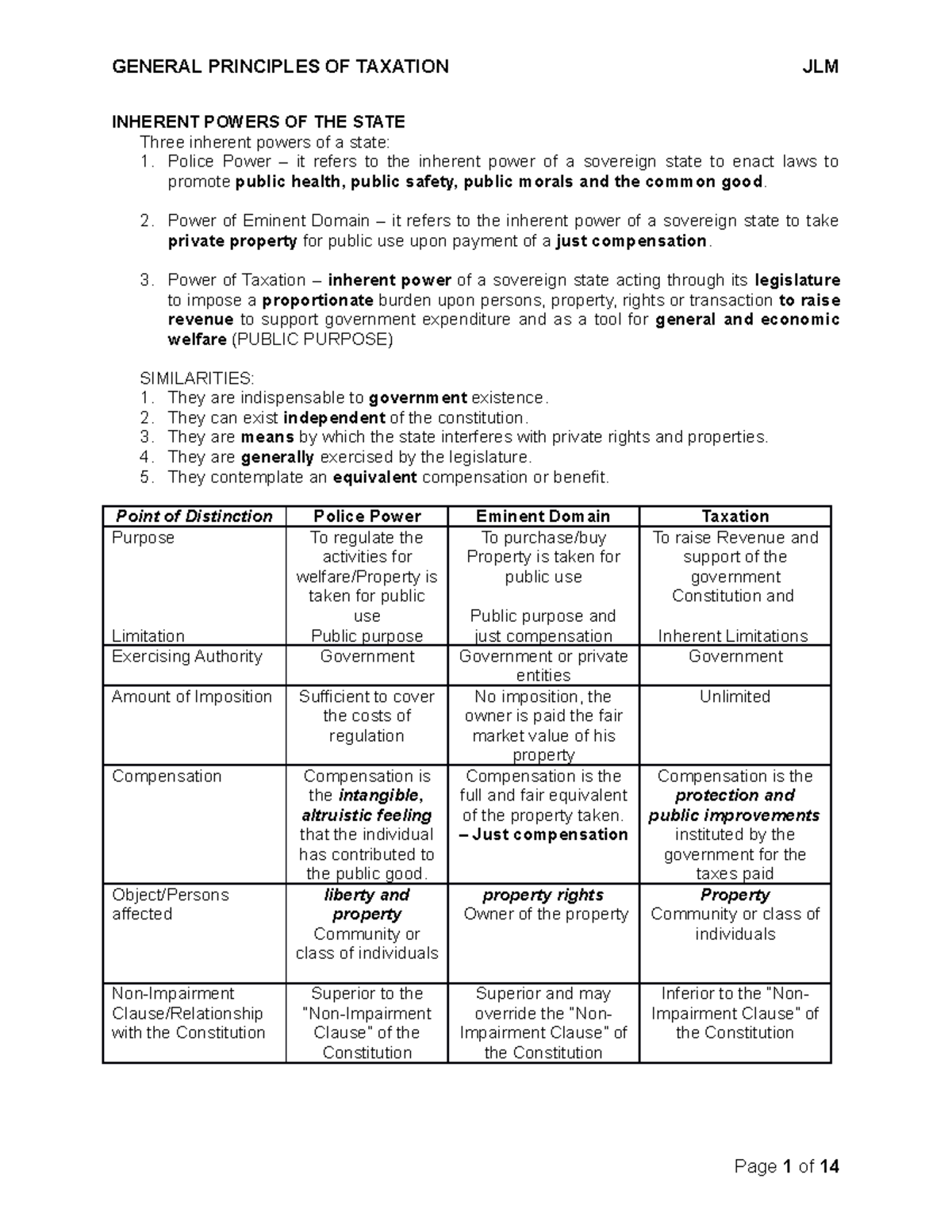 1. General Principles of Taxation - INHERENT POWERS OF THE STATE Three ...