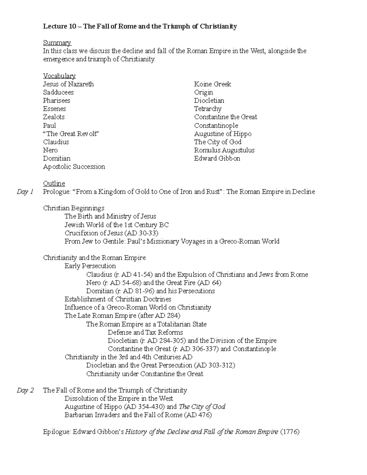 Lecture 10 - Fall of Rome and Triumph of Christianity - Lecture 10 ...
