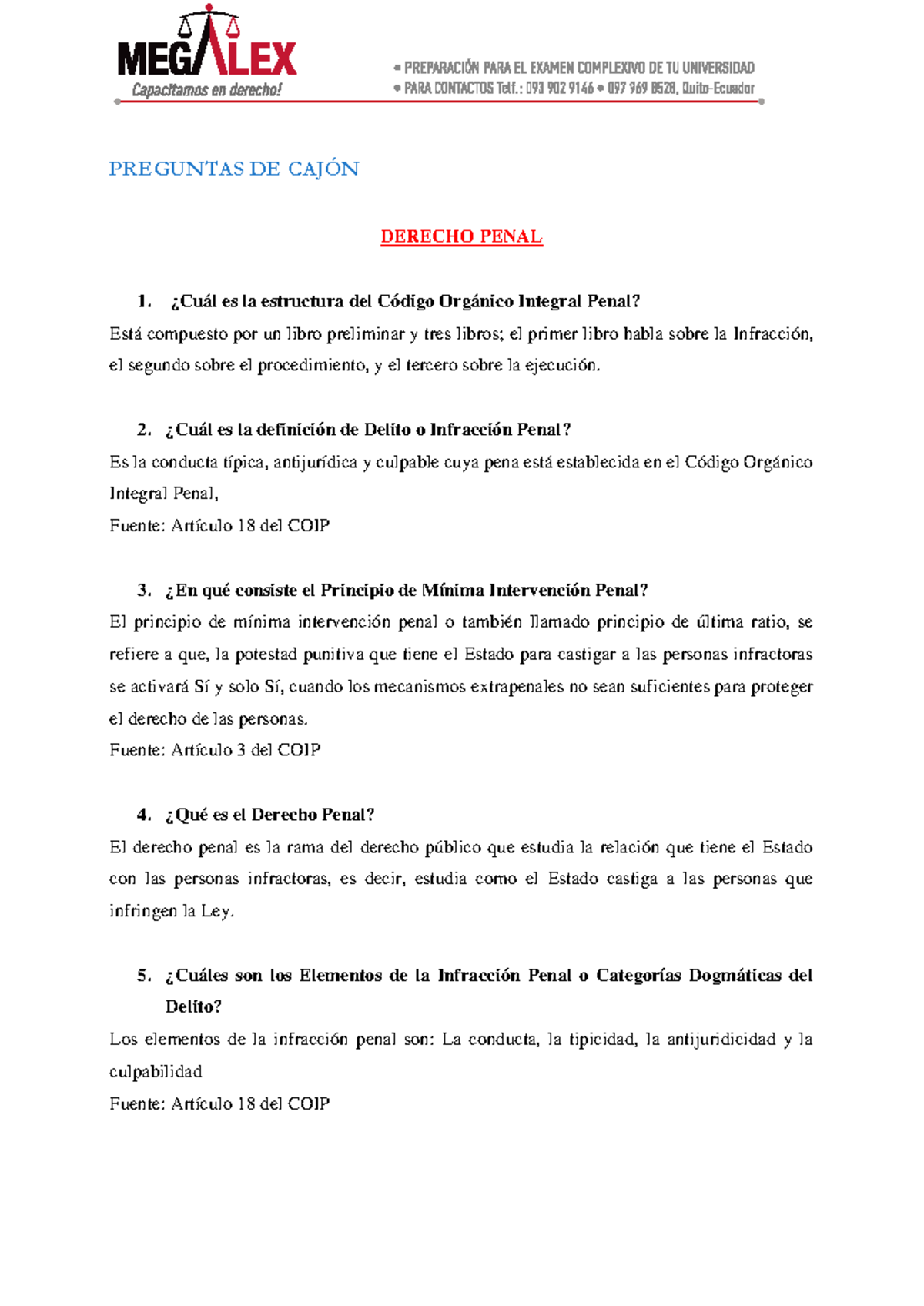 Preguntas de Cajón - Derecho Penal 1 (COIP) - Studocu