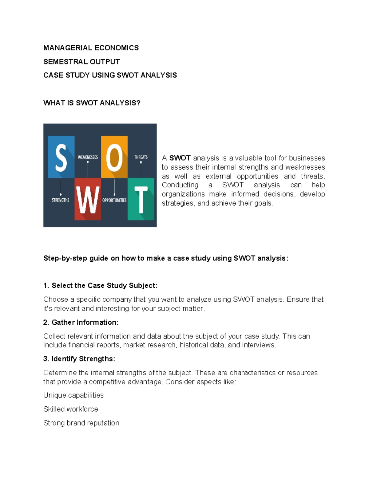 CASE Study SWOT Analysis - MANAGERIAL ECONOMICS SEMESTRAL OUTPUT CASE ...