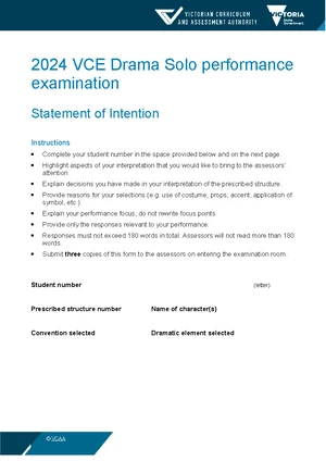 2024 VCE Drama & Theatre Studies Solo/Monologue Exam Advice - Studocu