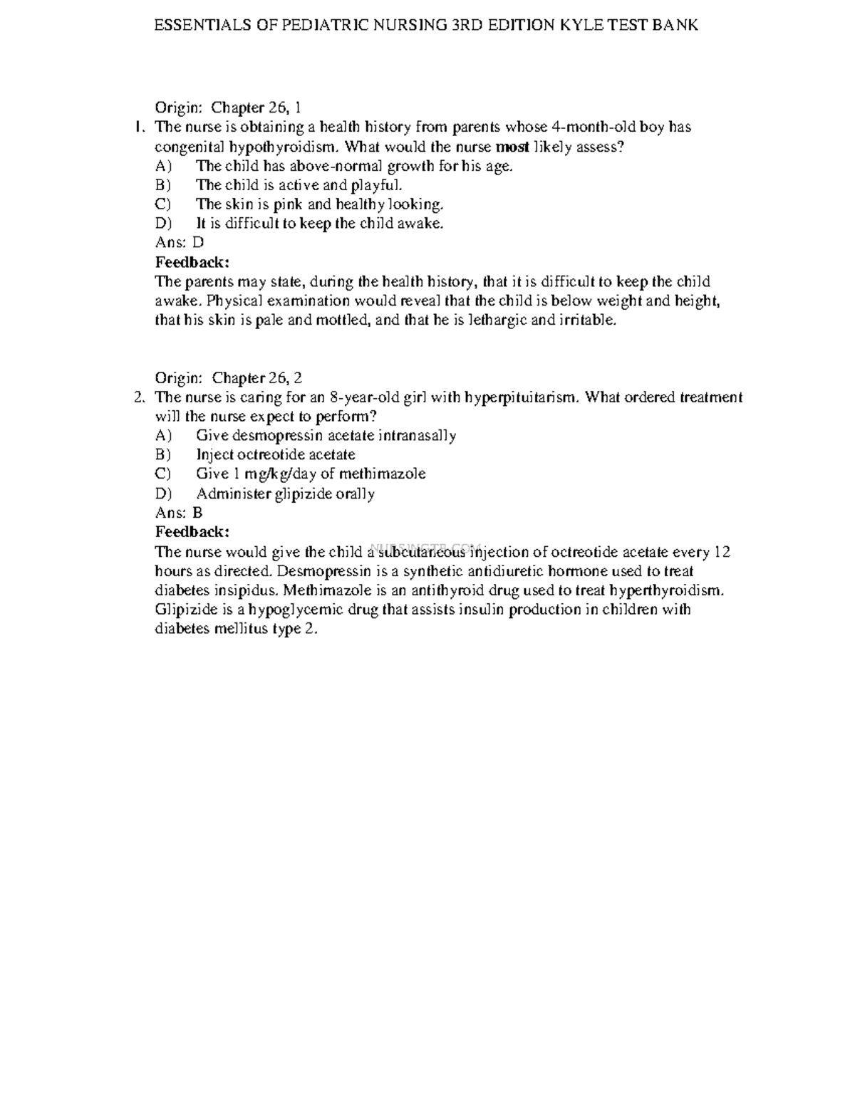 Chapter 26-29 Pediatric Endocrine Disorders Test Questions - Studocu