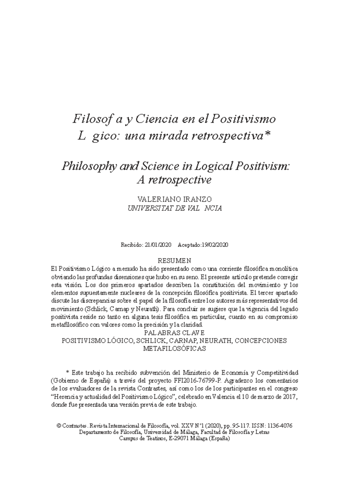 Filosofía y Ciencia en el Positivismo Lógico: Un Análisis Crítico (VAL ...