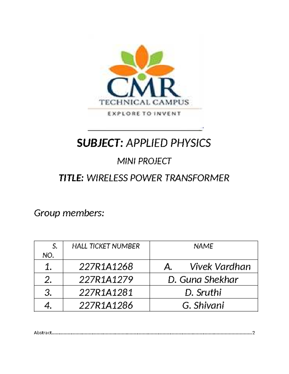 APPLIED PHYSICS MINI PROJECT: WIRELESS POWER TRANSFORMER - Studocu