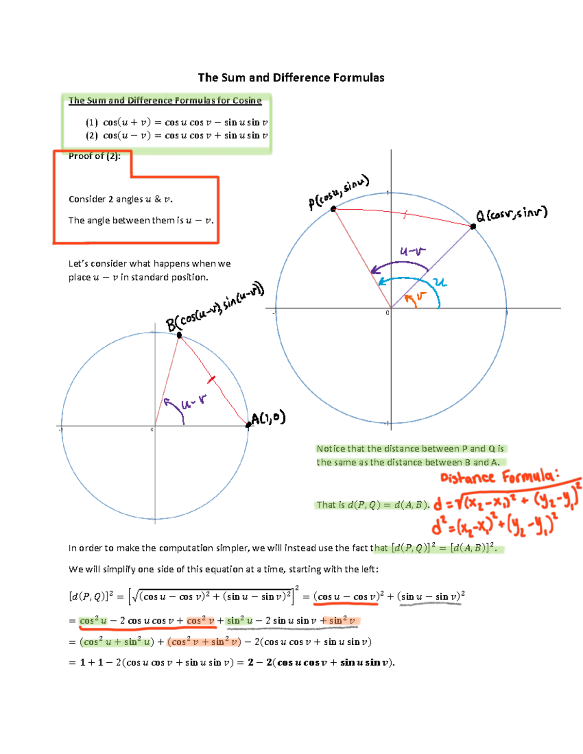 5.2 Sum and Difference Formulas in Trigonometry: Key Concepts - Studocu