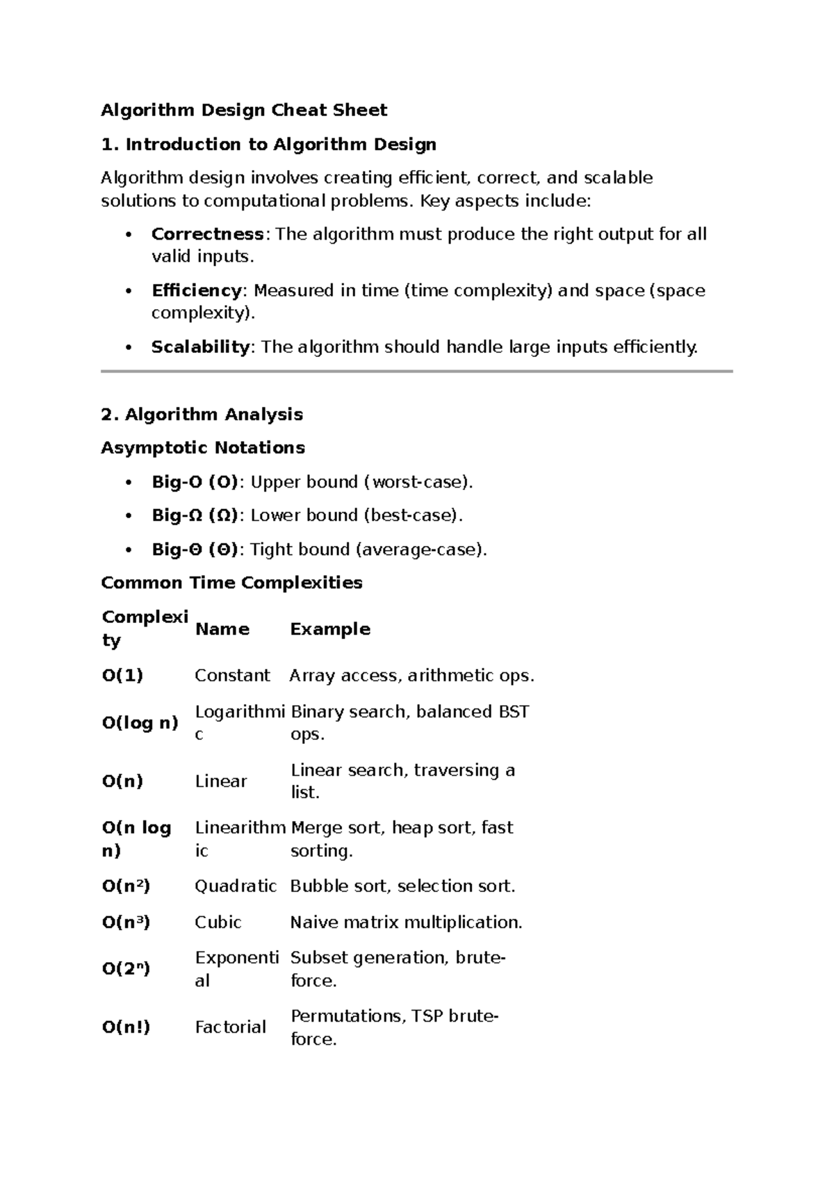 Algorithm Design Cheat Sheet: Key Concepts & Techniques - Studocu