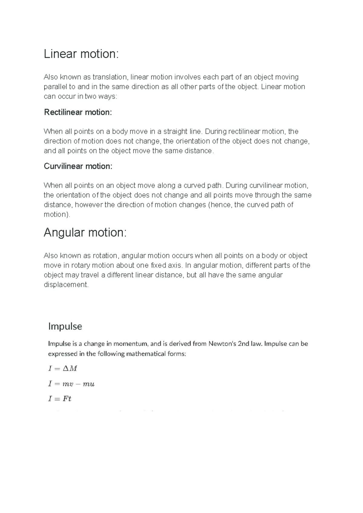 Applied Biomechanics Notes Linear Angular Motion Concepts Studocu
