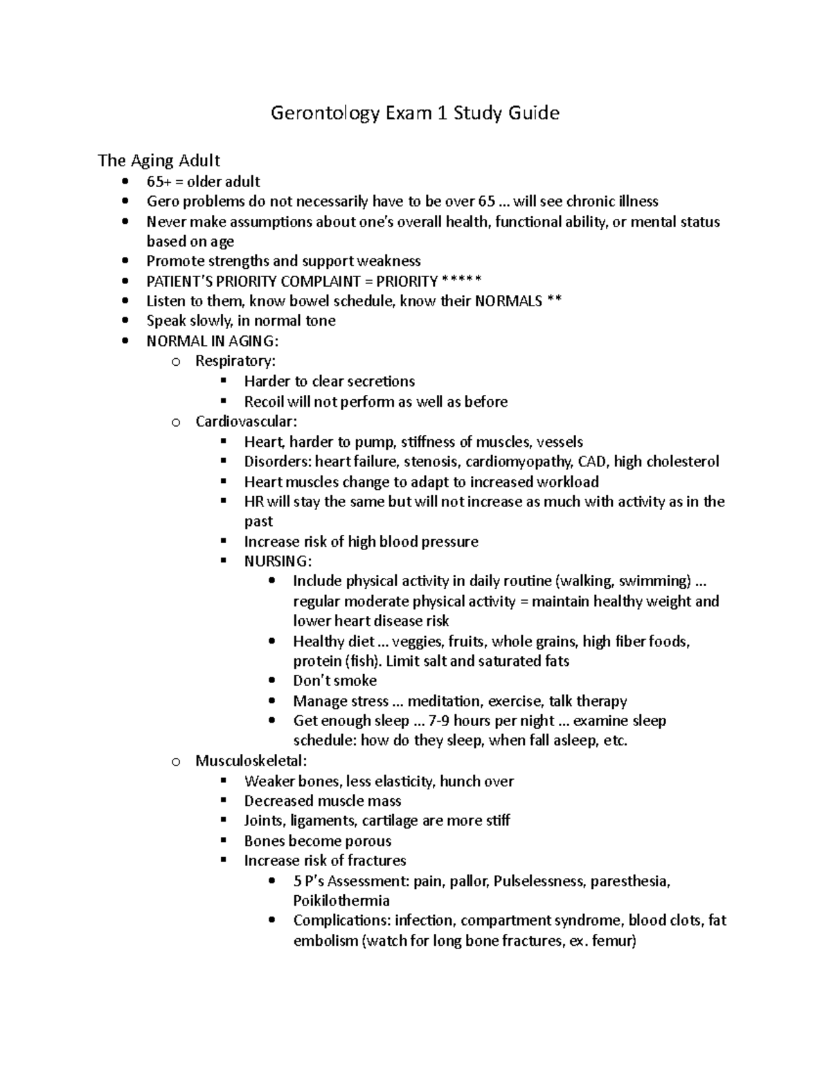 Gerontology 1:30:19 Exam 1 Comprehensive Study Guide - Studocu