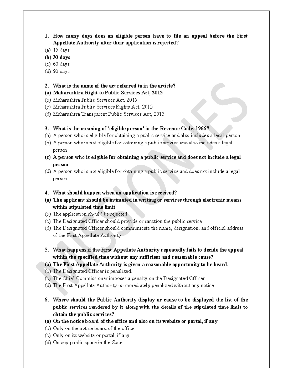 RTS Act MCQs (Part 3) - Comprehensive Study Material for Students - Studocu
