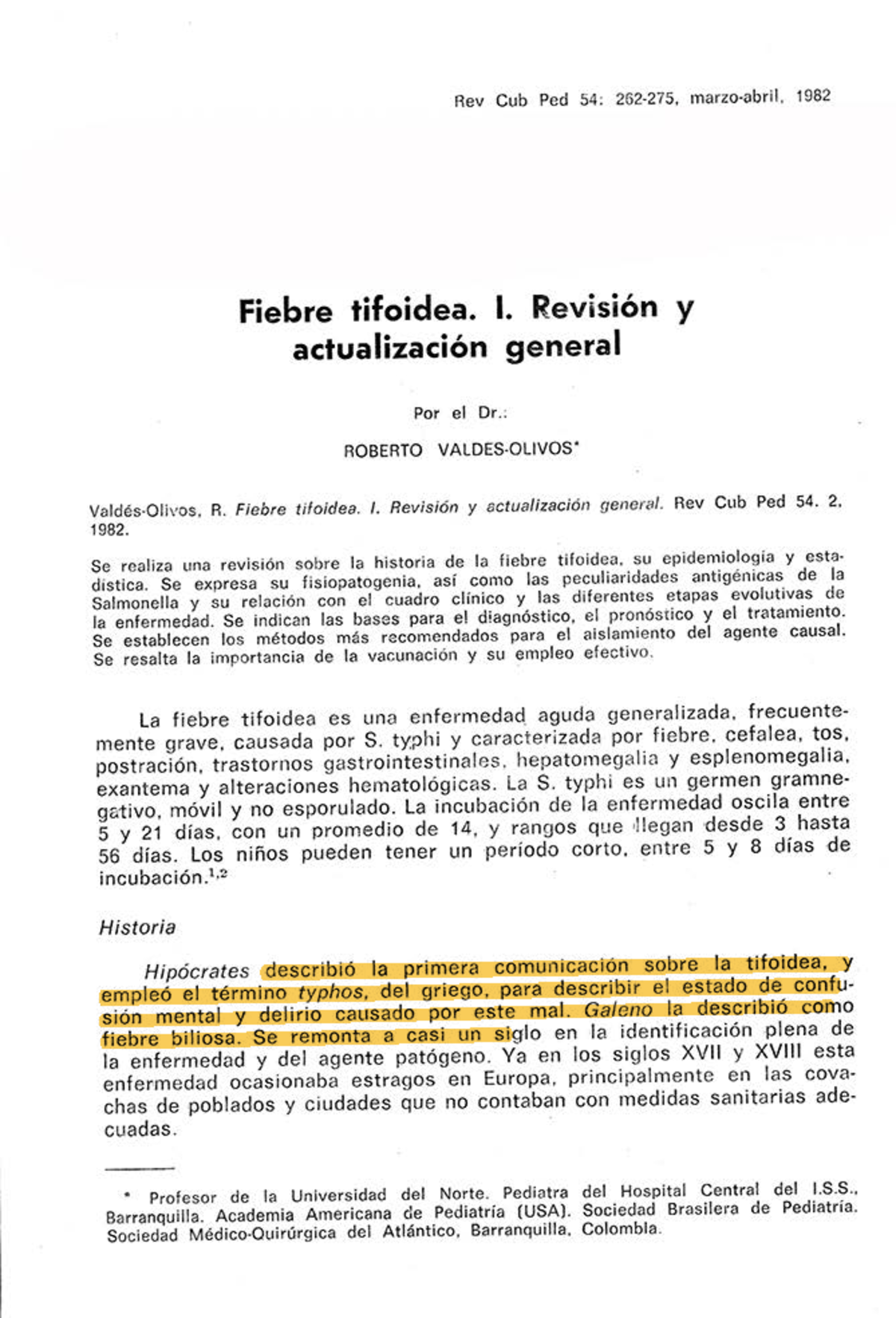 Revisión y Actualización sobre Fiebre Tifoidea - Rev Cub Ped 54 (1982 ...